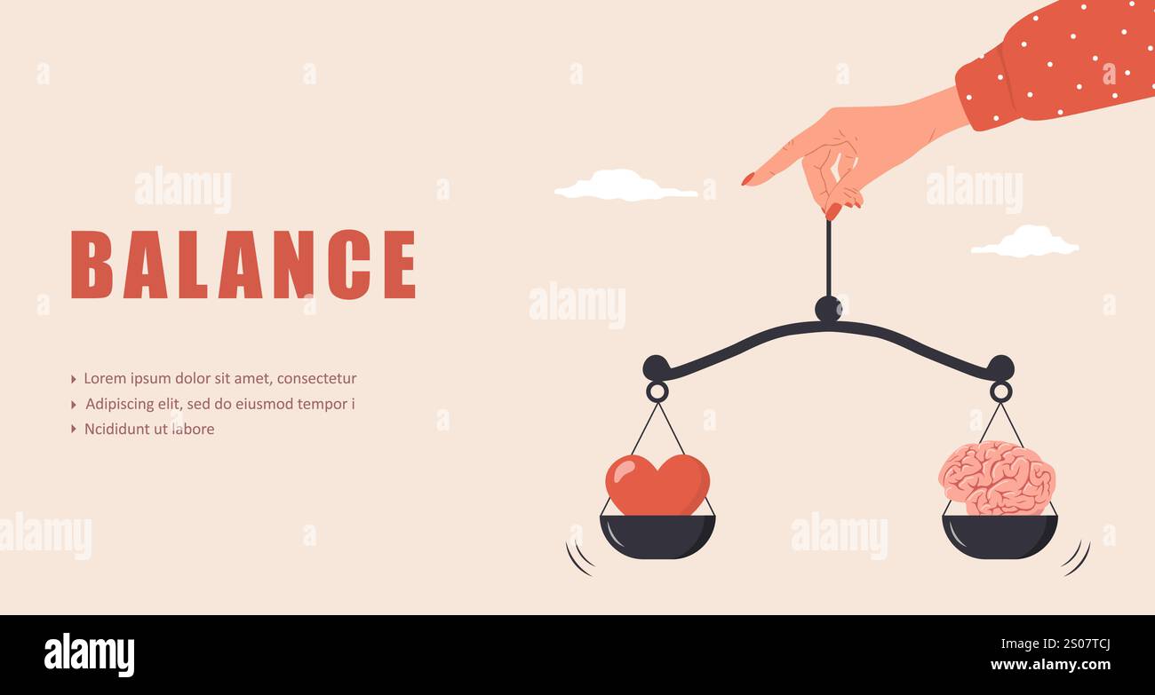 Balance between Brain and Heart. Control feeling and emotion concept ...