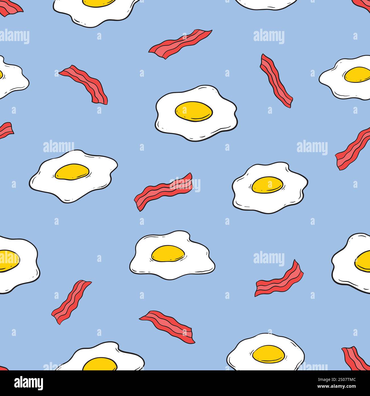 Bacon and Eggs doodle seamless pattern. Cartoon illustration vector ...