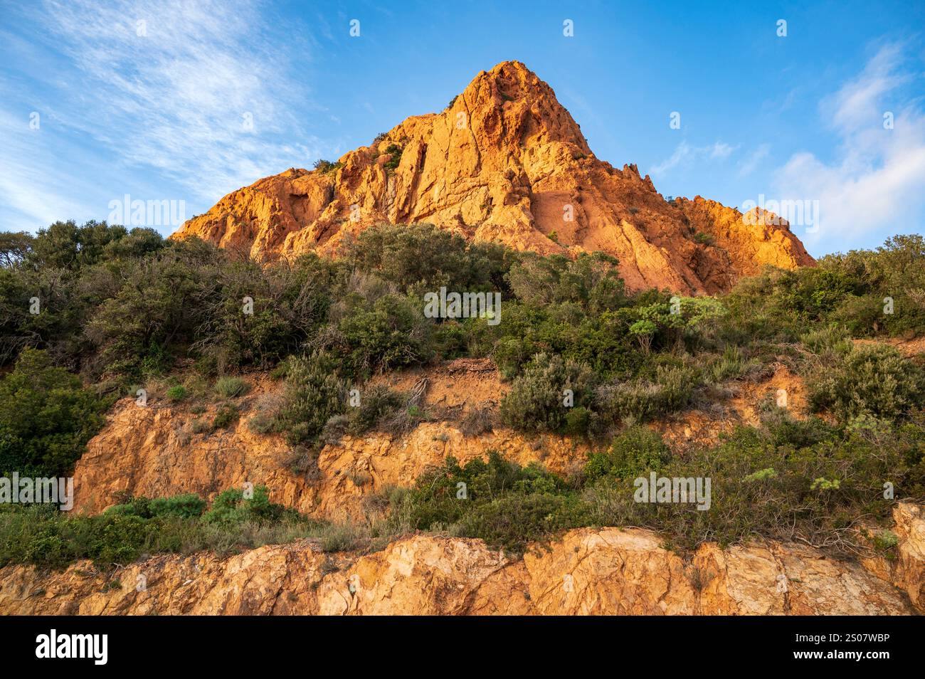 The Esterel mountains seen from the viewing platform of the Cap Roux on ...