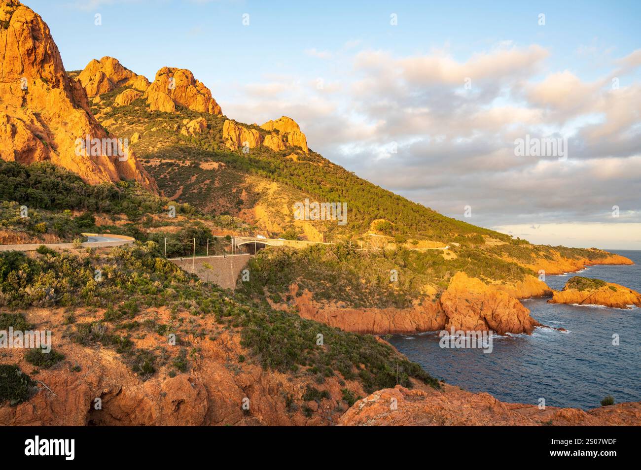 The Esterel mountains seen from the viewing platform of the Cap Roux on ...