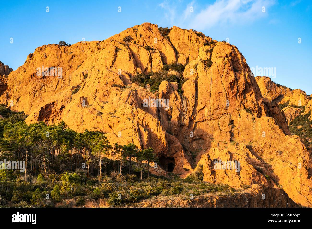The Esterel mountains seen from the viewing platform of the Cap Roux on ...