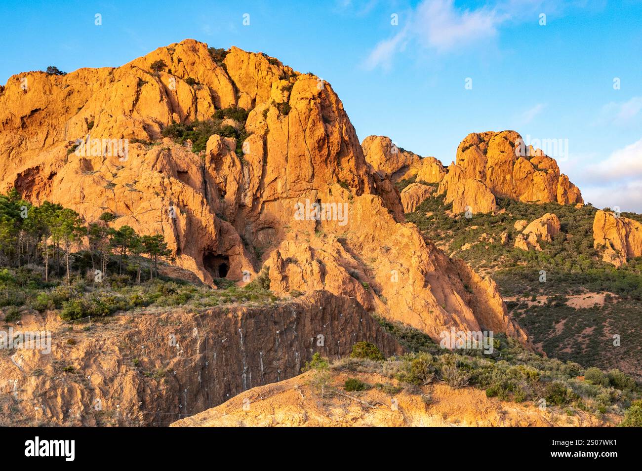 The Esterel mountains seen from the viewing platform of the Cap Roux on ...