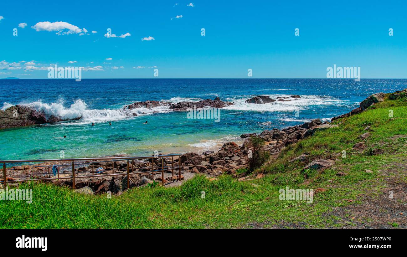 Beautiful sapphire blue ocean washing on the rocks at The Tanks on the ...