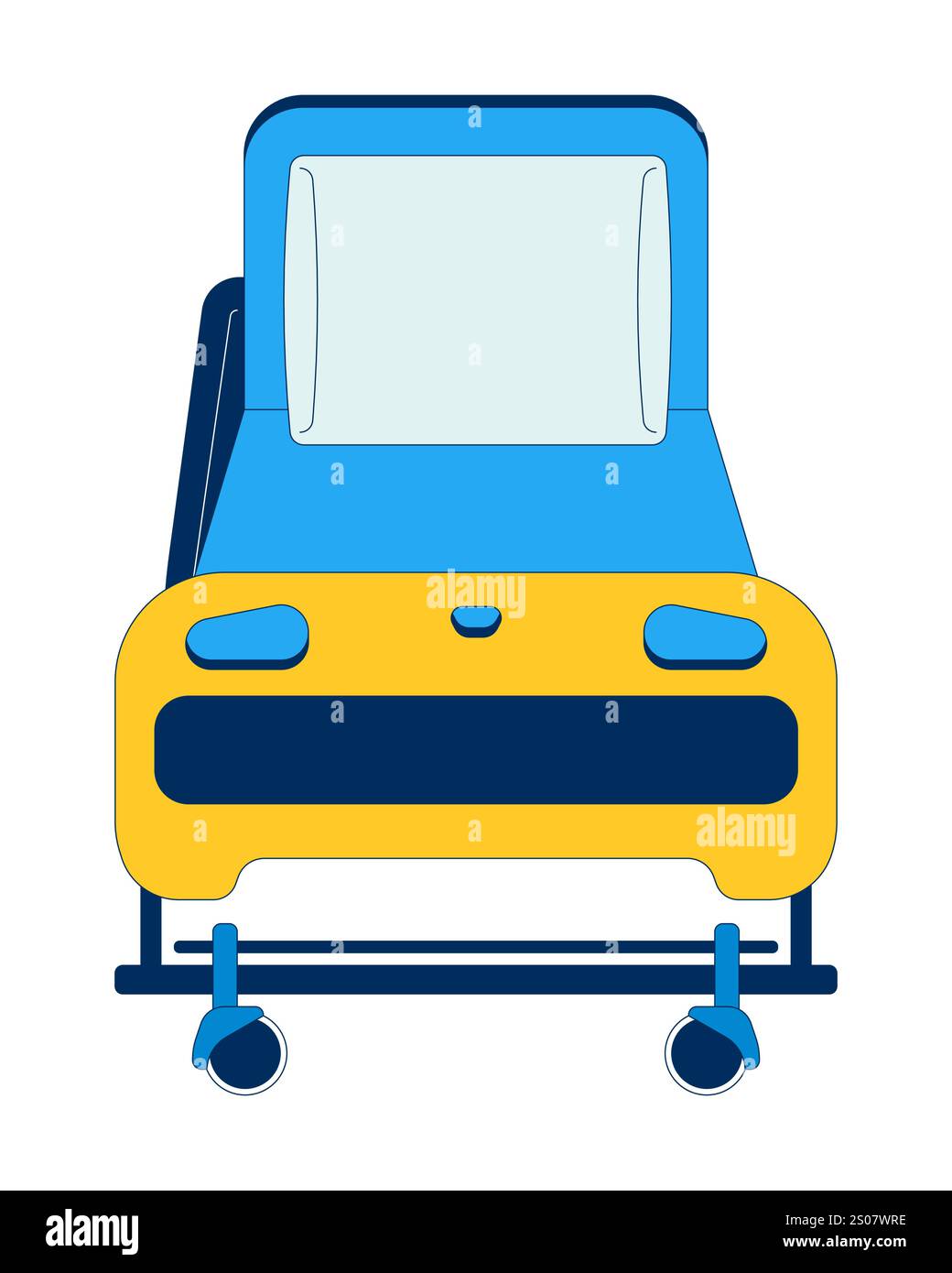 Front view of hospital bed with adjustable backrest 2D cartoon object ...