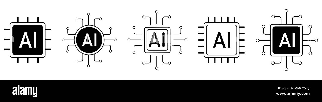 AI circuit board line icon, simple Electric processor chip, Artificial ...