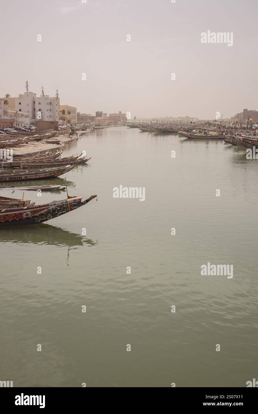 Fishing boats parked on the shore in Sant Louis, a city in northern ...