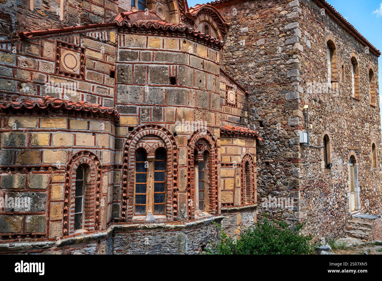 Detailed exterior of the Church of St. Demetrius in Mystras, showcasing ...