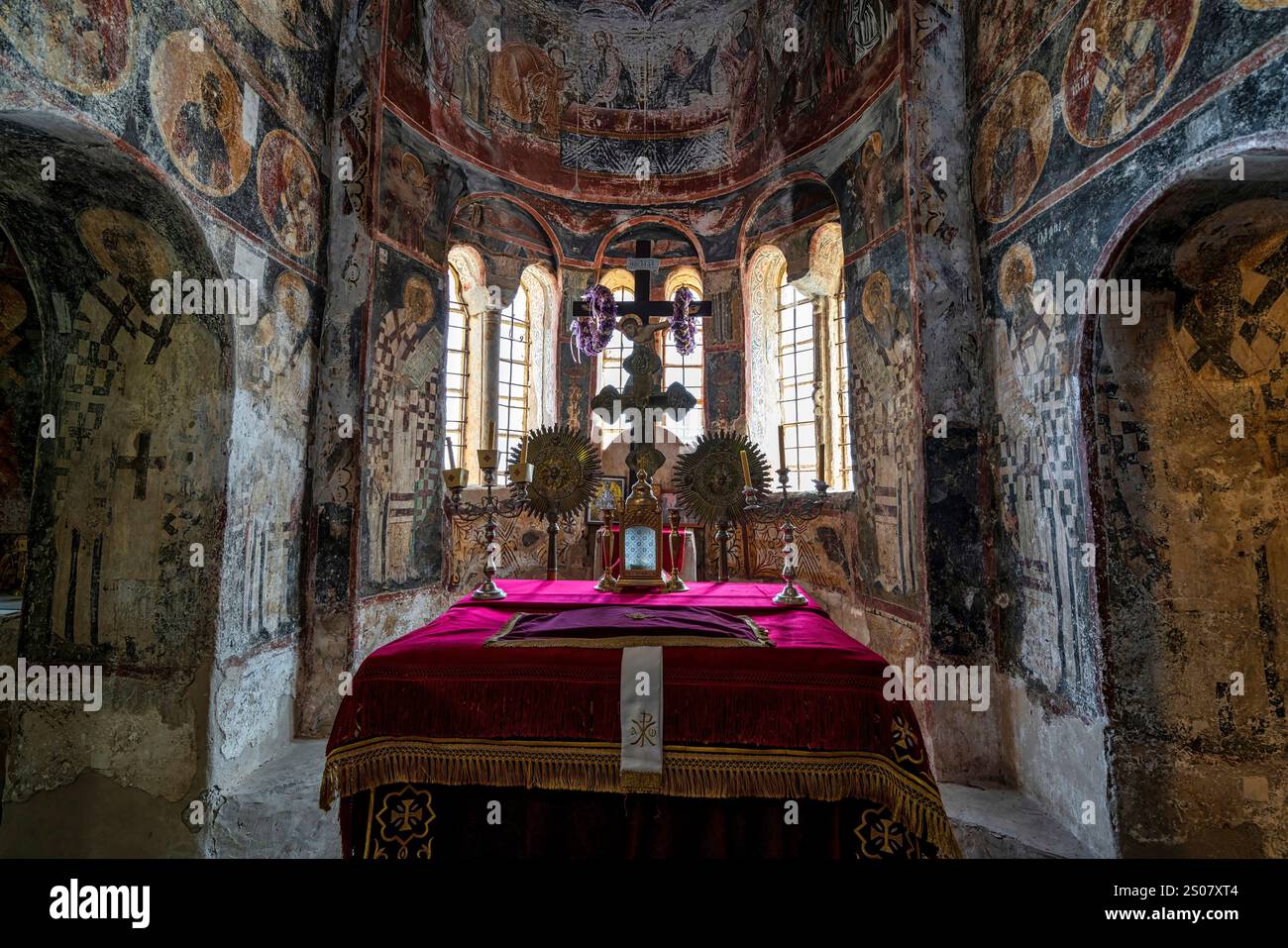 The ornate altar of St. Demetrius Church in Mystras, featuring ...