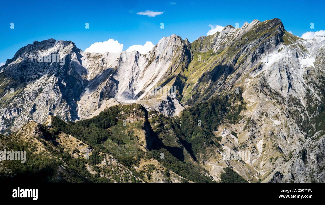 A breathtaking view of rugged mountains under a clear blue sky ...