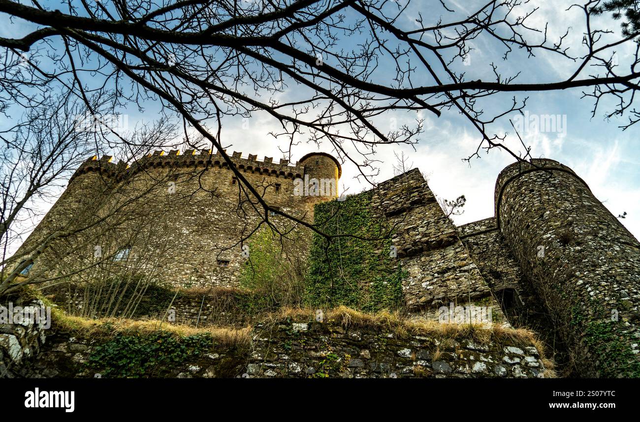 A historic stone castle surrounded by trees, showcasing its towers and ...
