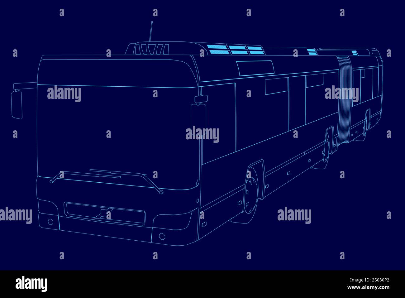 Blue bus contour. The bus is shown in a blue drawing Stock Vector Image ...