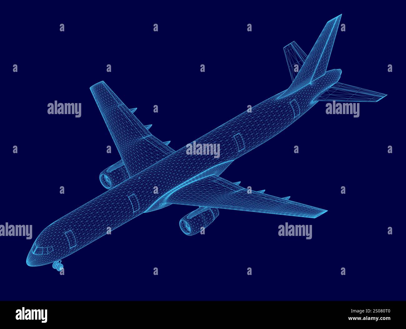 Blue airplane is shown image. The image is of a very detailed airplane ...
