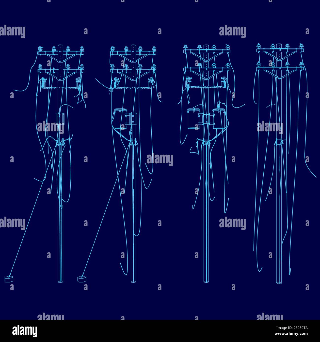 Four different power lines. The first picture is a close up of a power ...