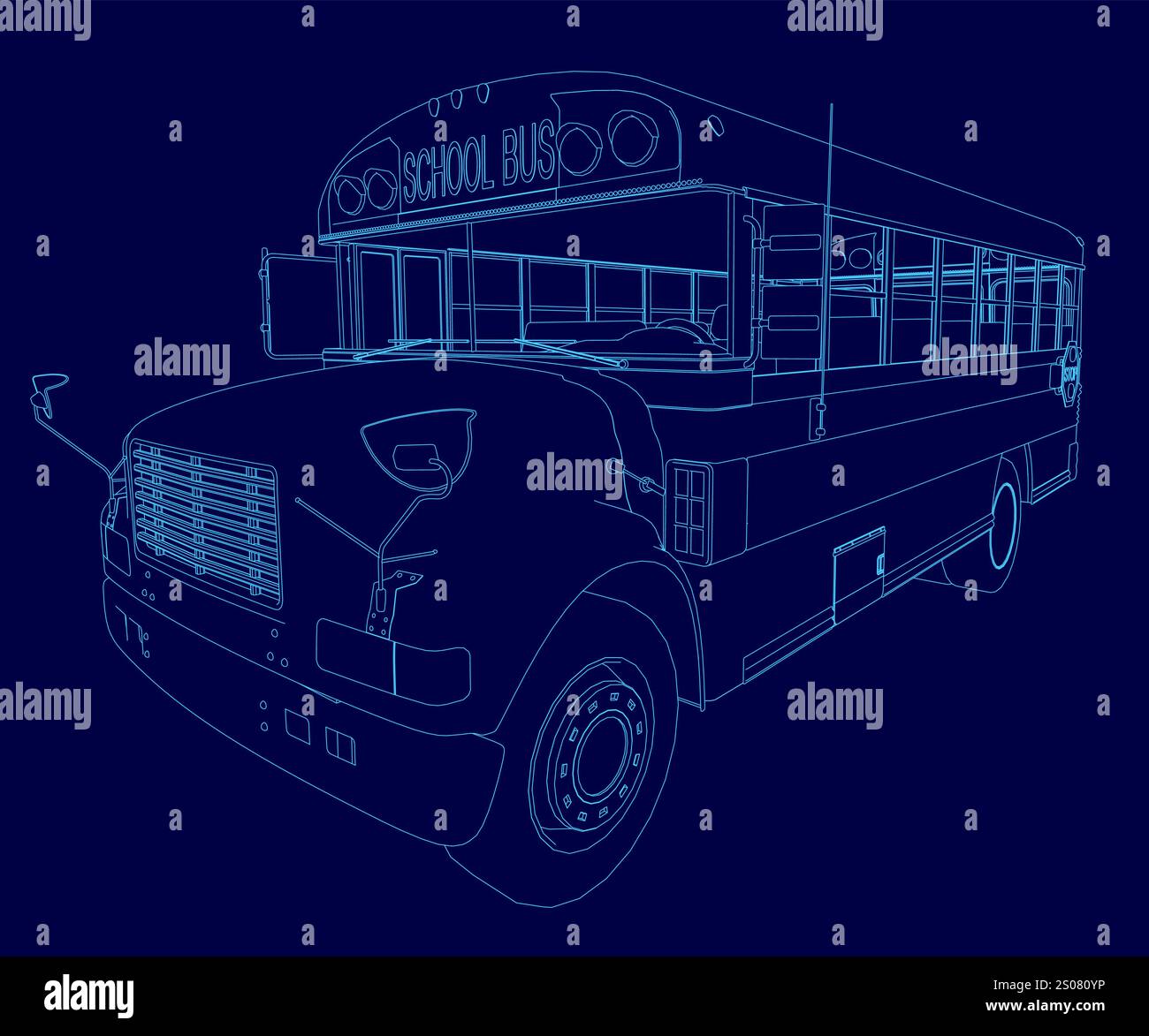 Blue school bus is parked on the road Stock Vector Image & Art - Alamy