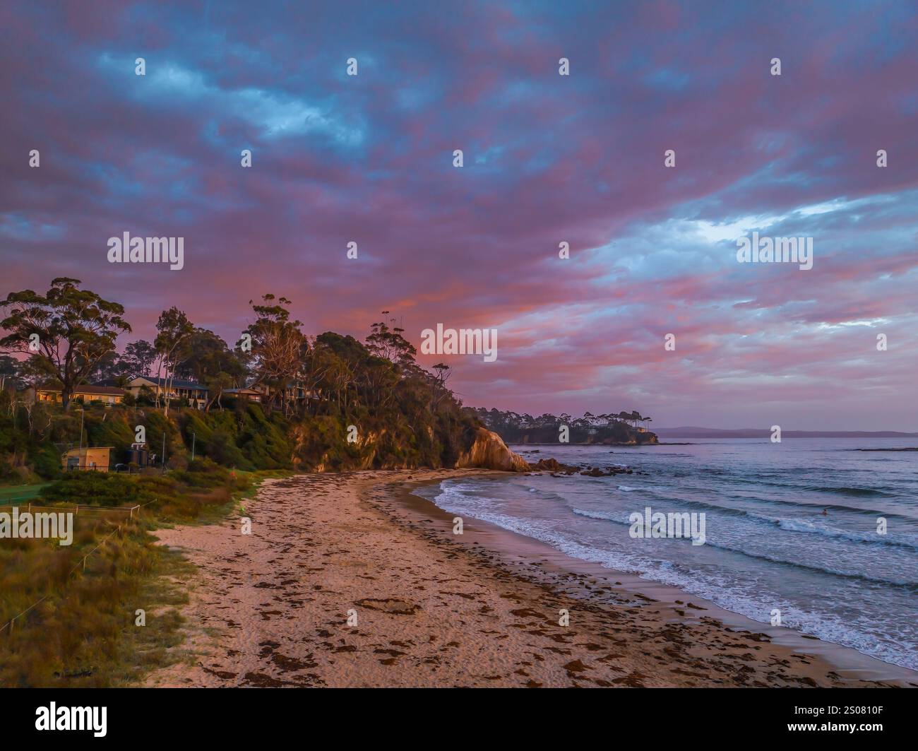 Early morning aerial views over the beach and sea with clouds at Surf ...