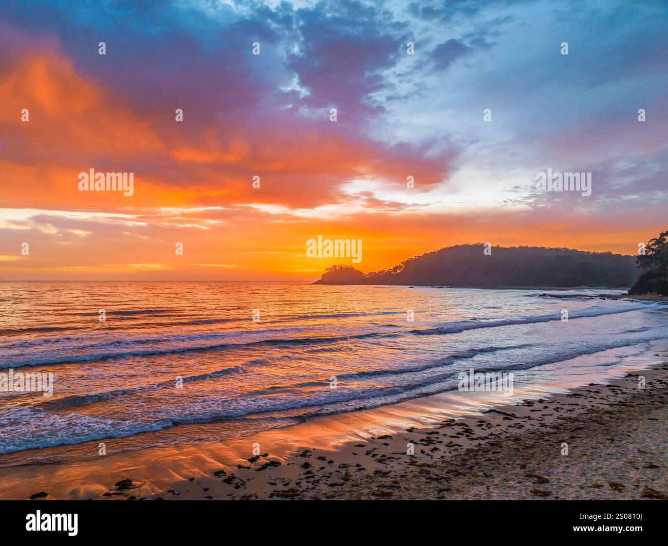Early morning aerial views over the beach and sea with clouds at Surf ...