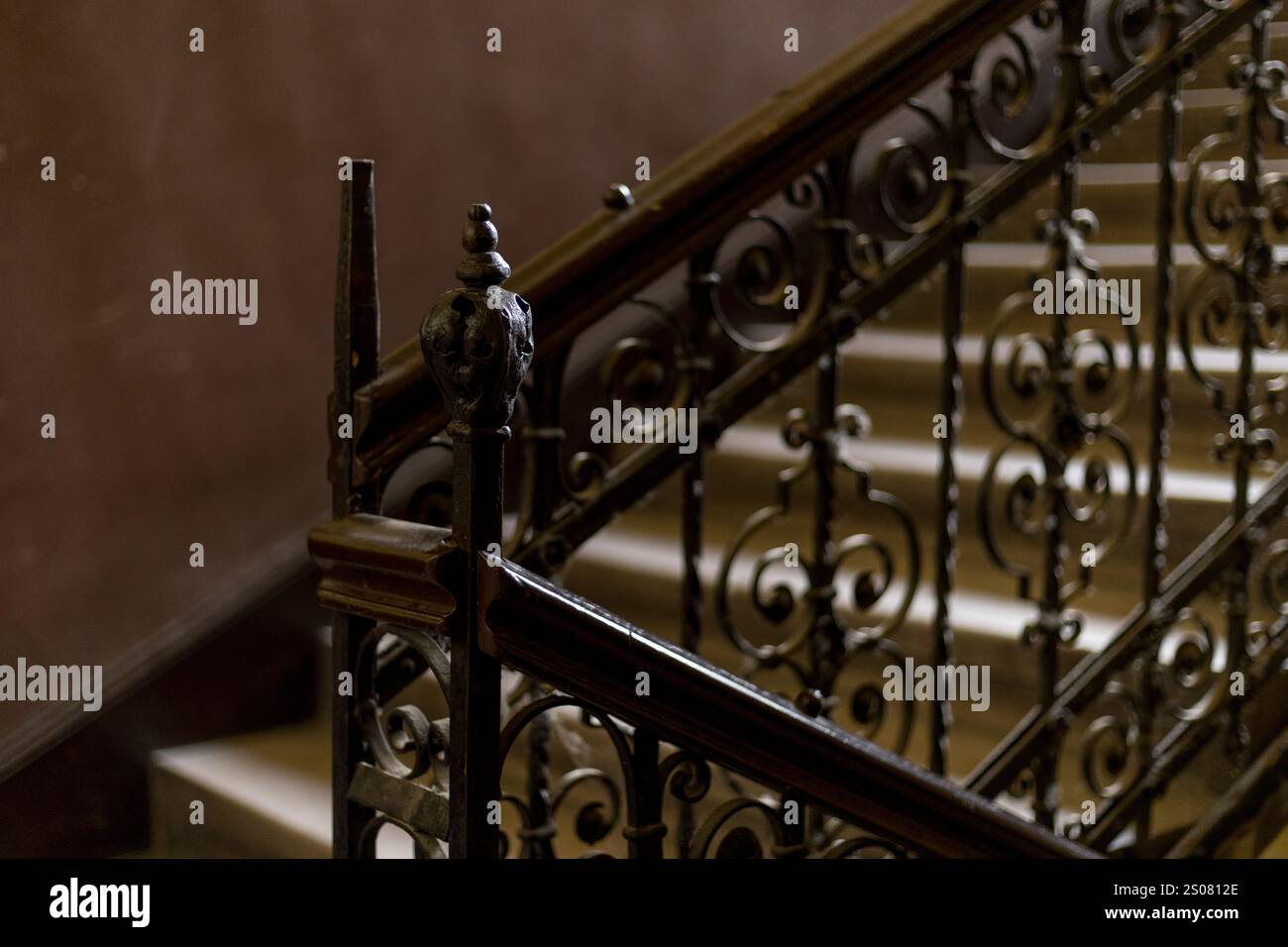 Ornamental Iron Stair Railing in Historic Building Stock Photo - Alamy