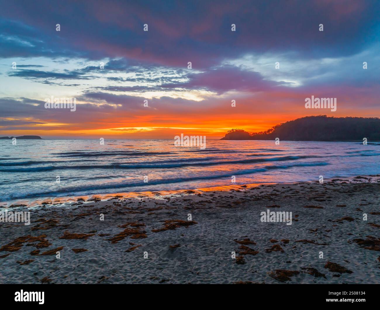 Early morning aerial views over the beach and sea with clouds at Surf ...
