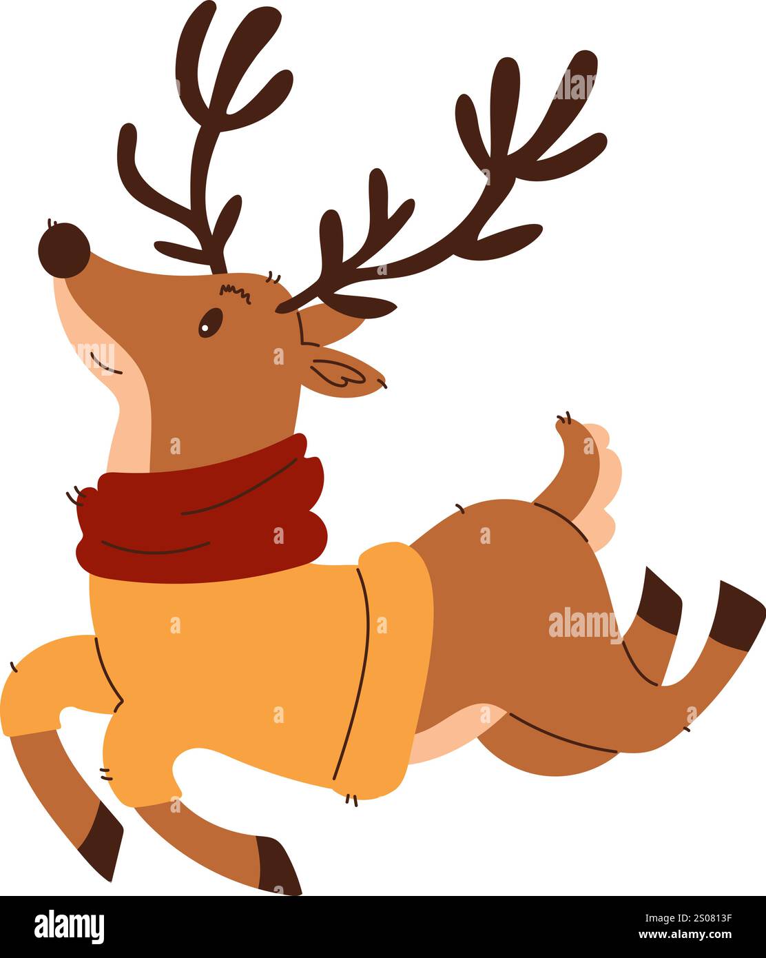 Illustration of a playful reindeer dressed in a yellow sweater and red ...