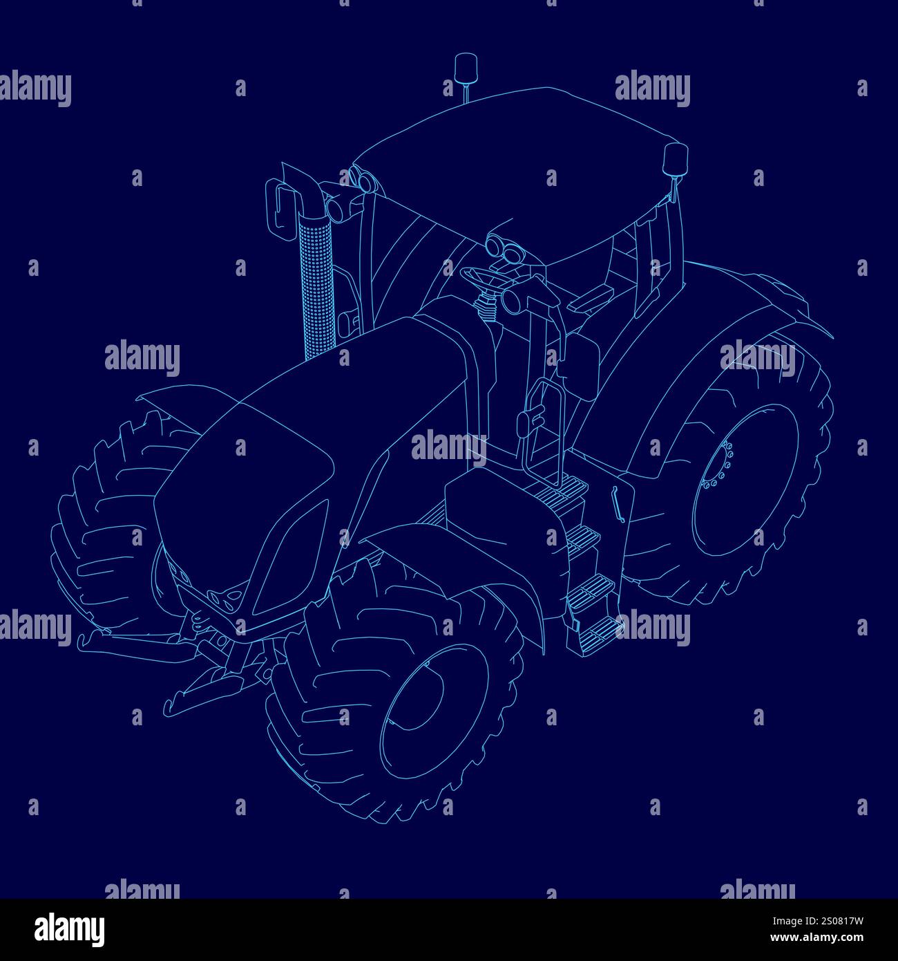 Blue drawing of a tractor. The tractor is shown in a blue drawing Stock ...