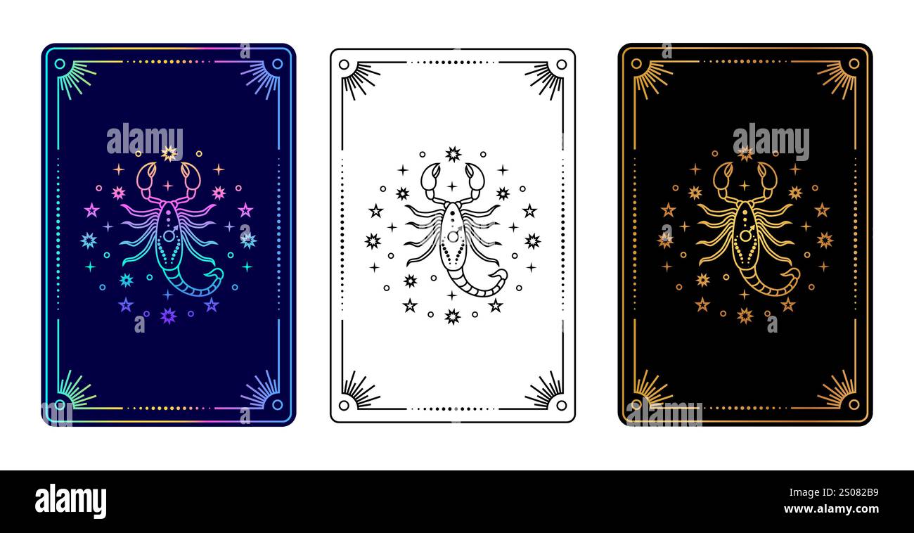 Set of three tarot cards with Scorpio zodiac sign Stock Vector Image ...