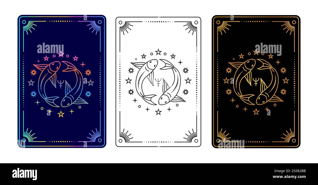Set of three tarot cards with Pisces zodiac sign Stock Vector Image ...