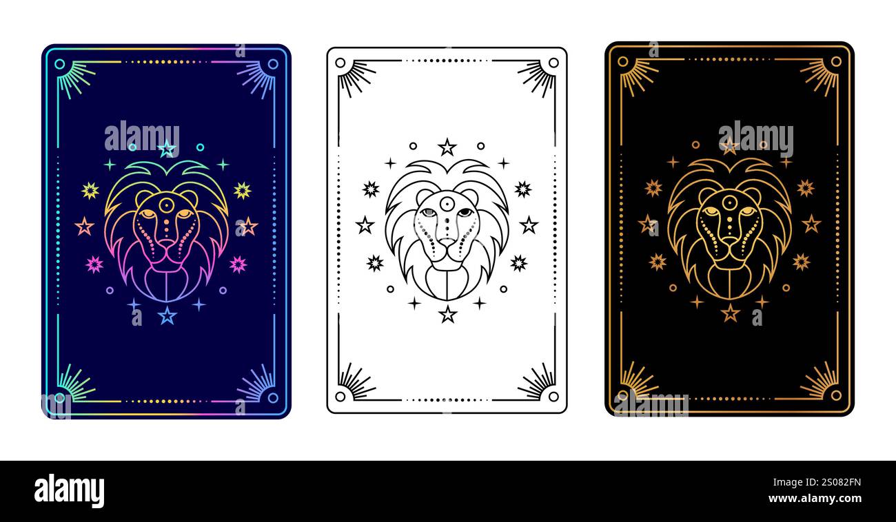 Set of three tarot cards with Leo zodiac sign Stock Vector Image & Art ...