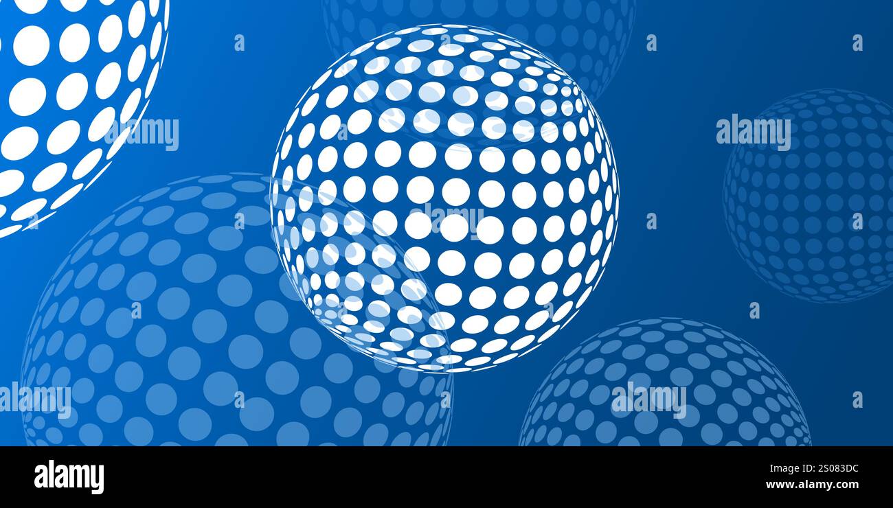White and Blue Big Spotted, Textured 3D Globes, Balls with Round Lit ...