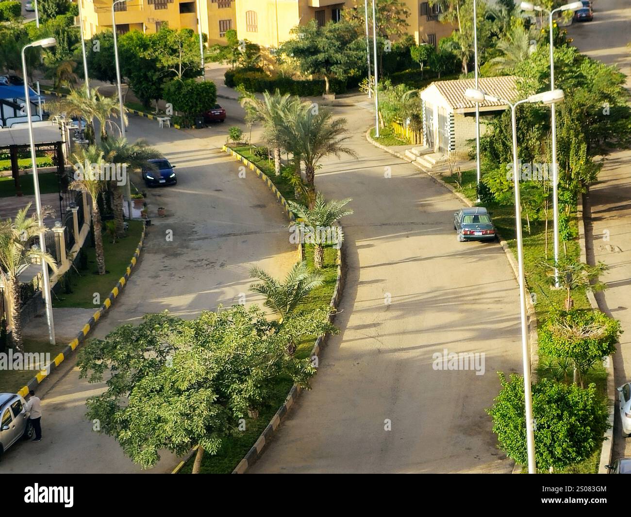 Cairo, Egypt, November 24 2024: A top view inside a residential compound in New Cairo city with ...