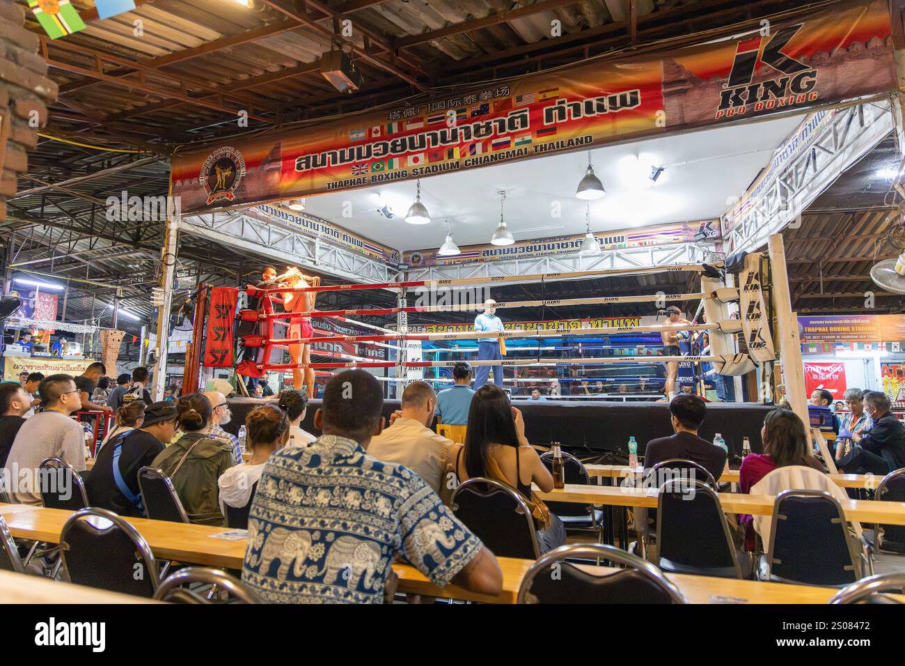 Fight evening on a Muay Thai stadium in Chiang Mai, Thailand Stock ...