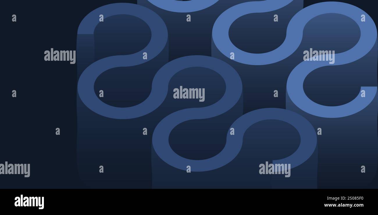 Abstract Background with Interlocking 3D Curving Shapes: A Dark Blue ...