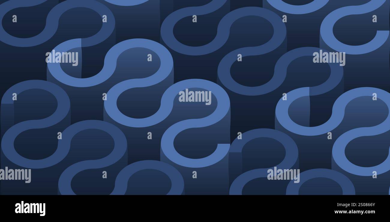 Abstract Background with Interlocking 3D Curving Shapes: A Dark Blue Geometric Wavy Pattern ...
