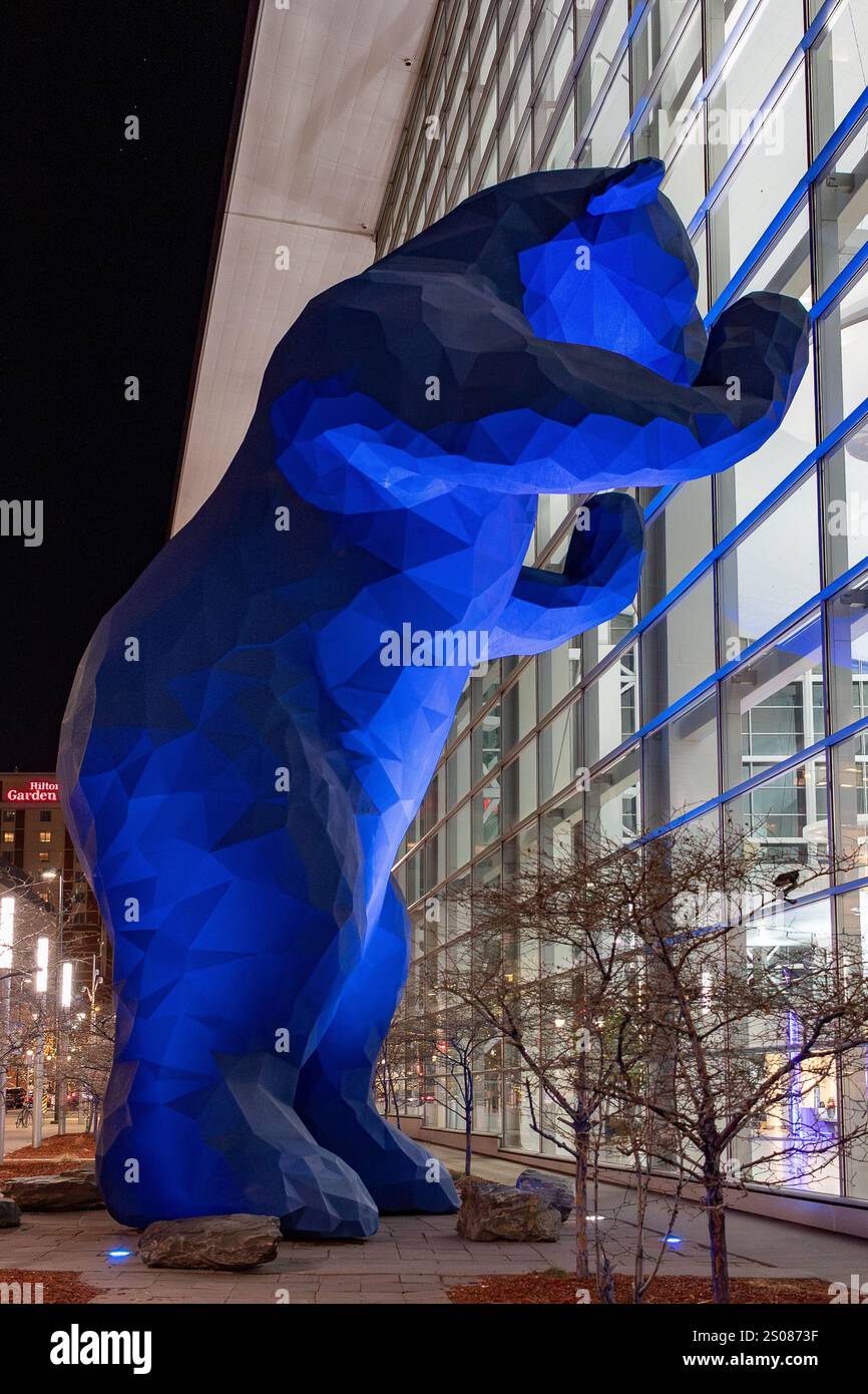 Big blue bear overlooking the Denver Colorado Convention Center window ...