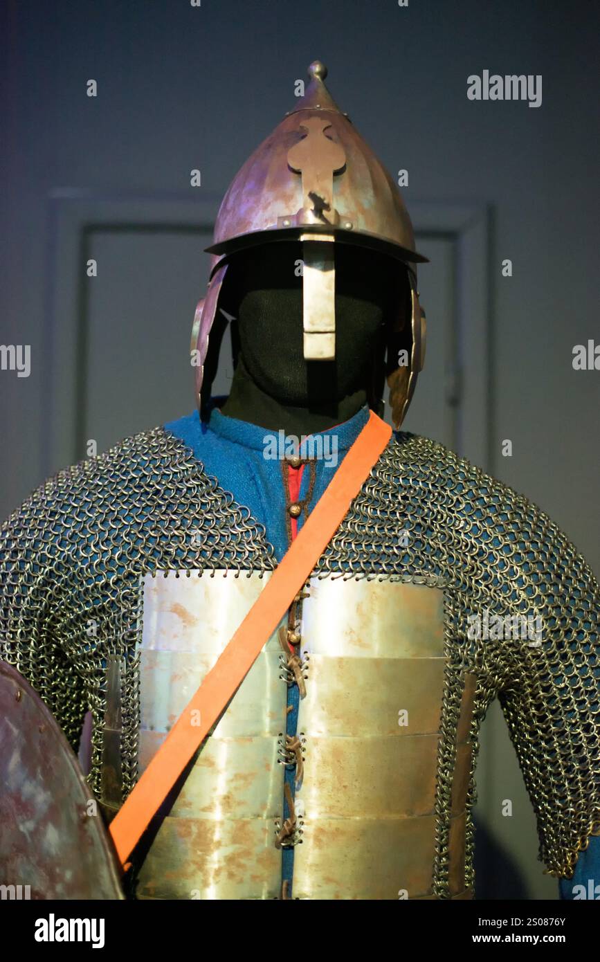 the armor of the Russian hero in the museum , chain mail and helmet ...