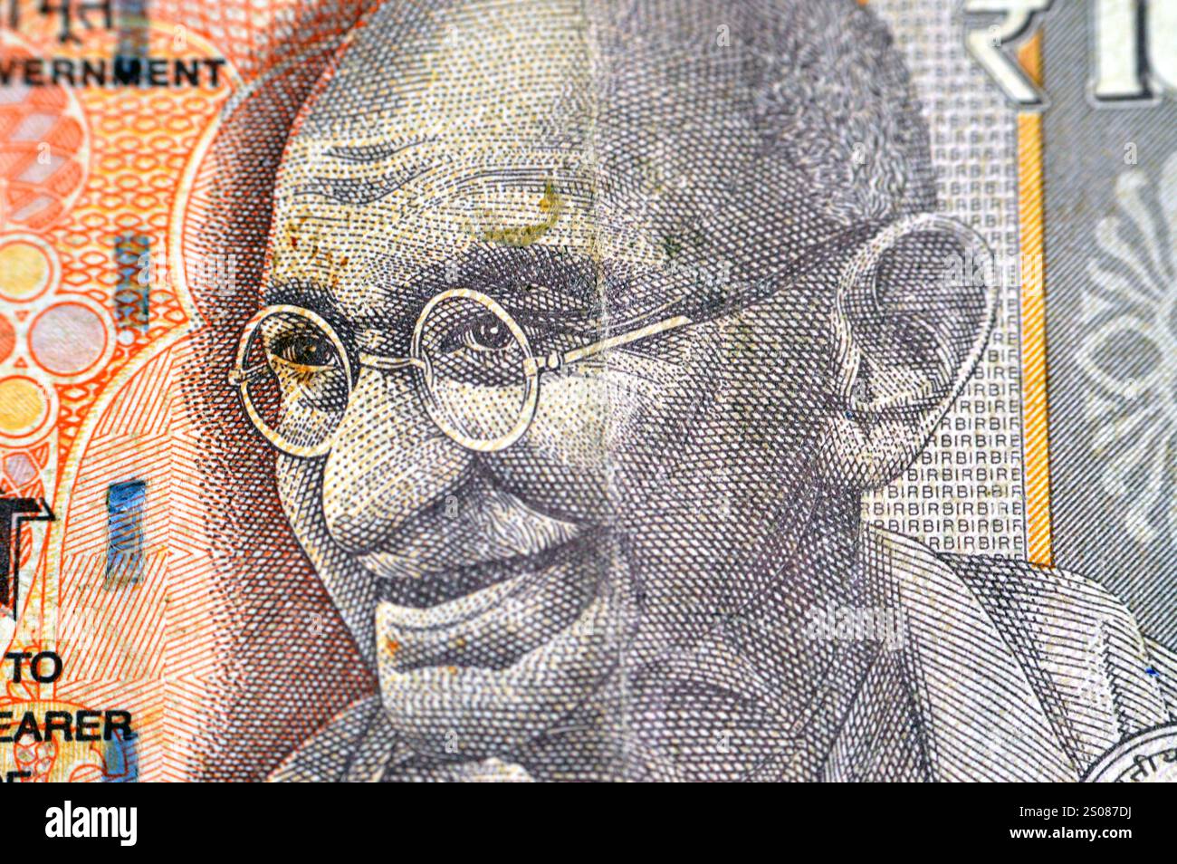 a portrait of Mahatma Gandhi from the obverse side of ten 10 Indian ...