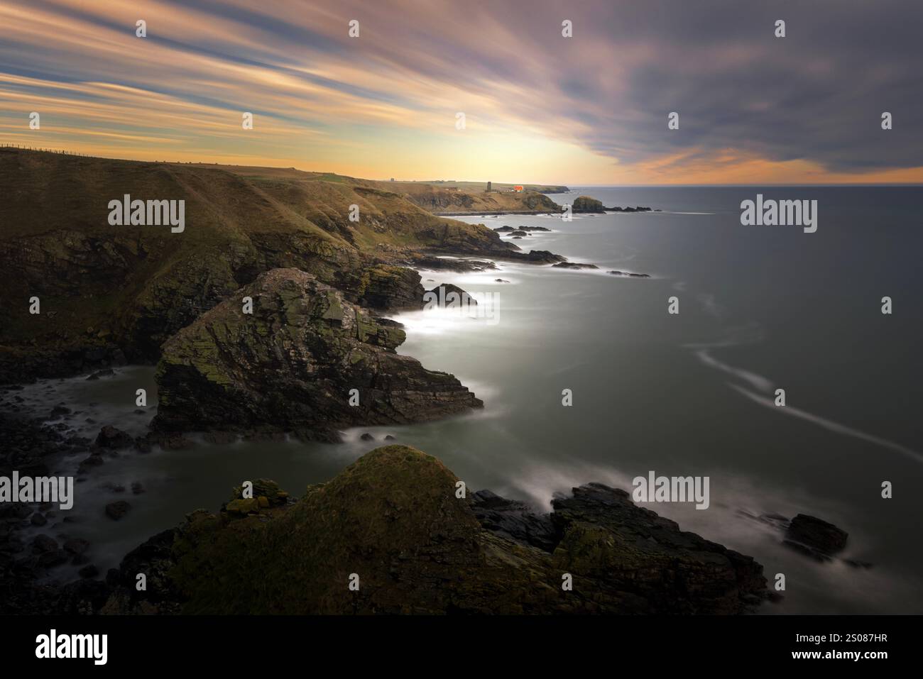 The rugged coastline at the small fishing village Collieston in ...