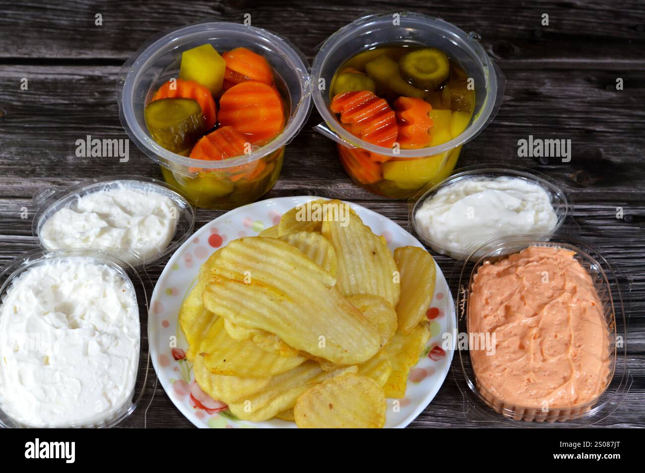 Eastern Syrian regular and spicy Tomiya garlic sauce, oriental pickles ...