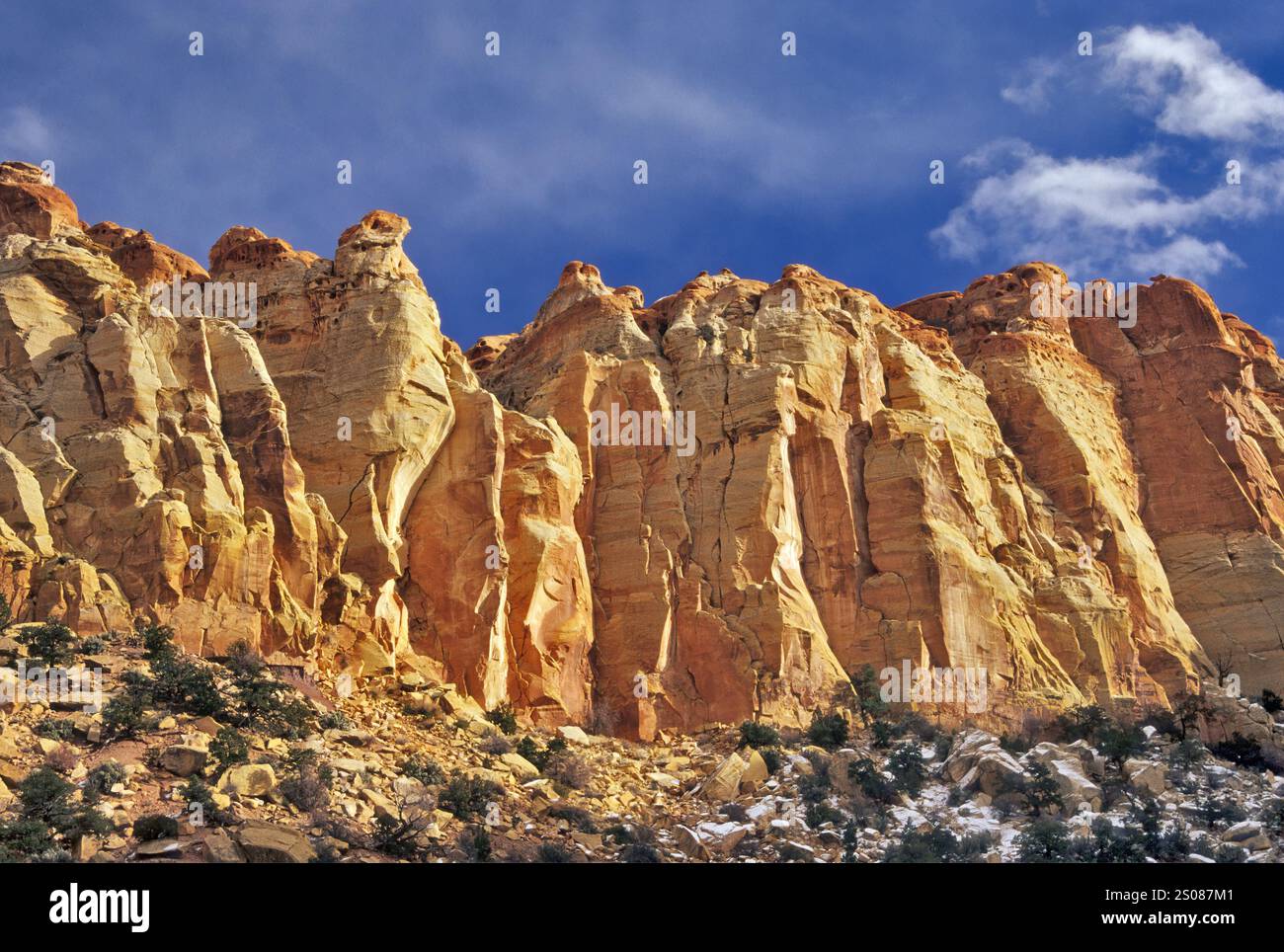 Sandstone rock formations in Long Canyon, winter, Burr Trail Road ...