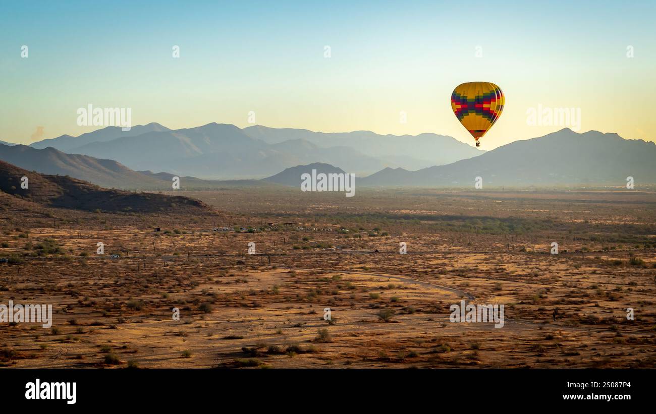 Colorful pattern hot air balloon in the skies over the Phoenix Arizona ...