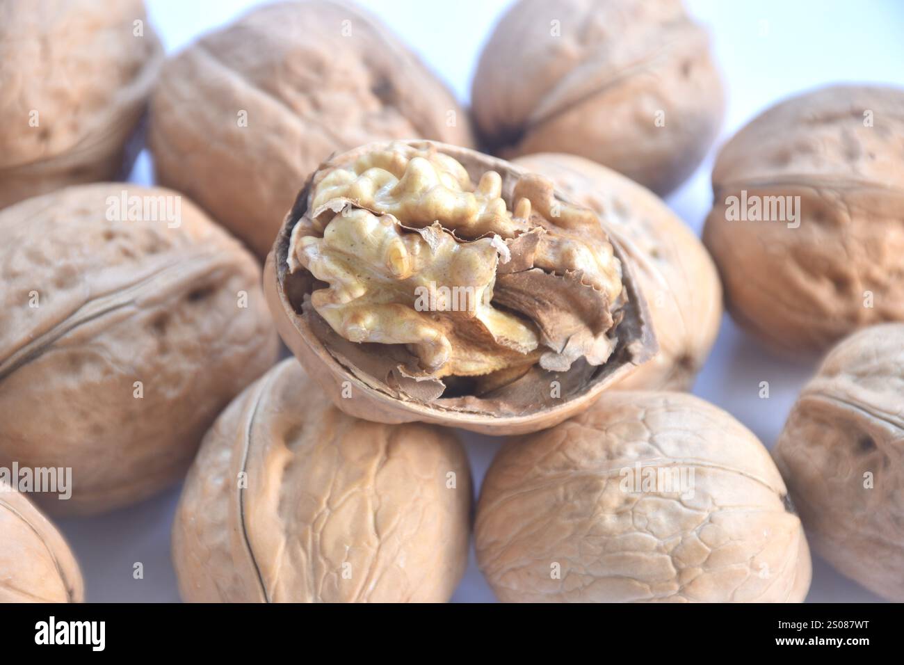 baked crispy walnut peel out arranging on white background Stock Photo ...
