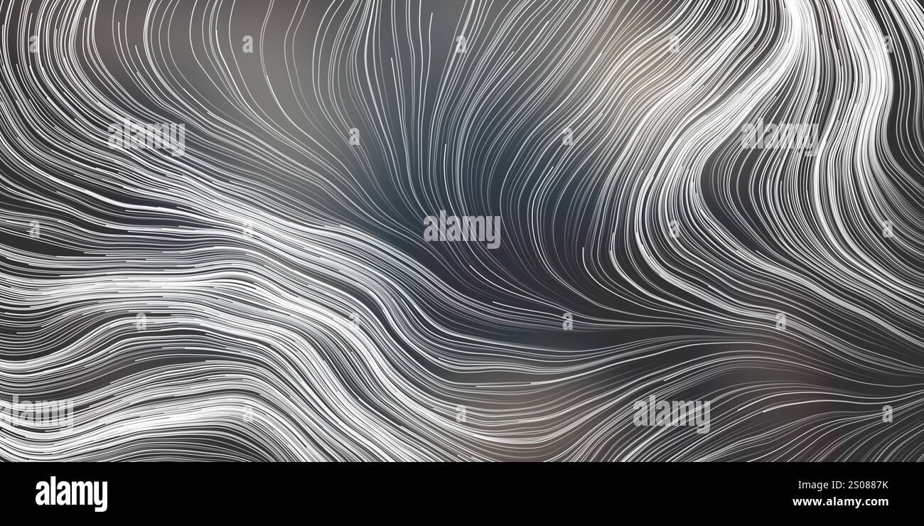 Many Dense White Moving, Flowing, Curving, Bending Wavy Lines ...