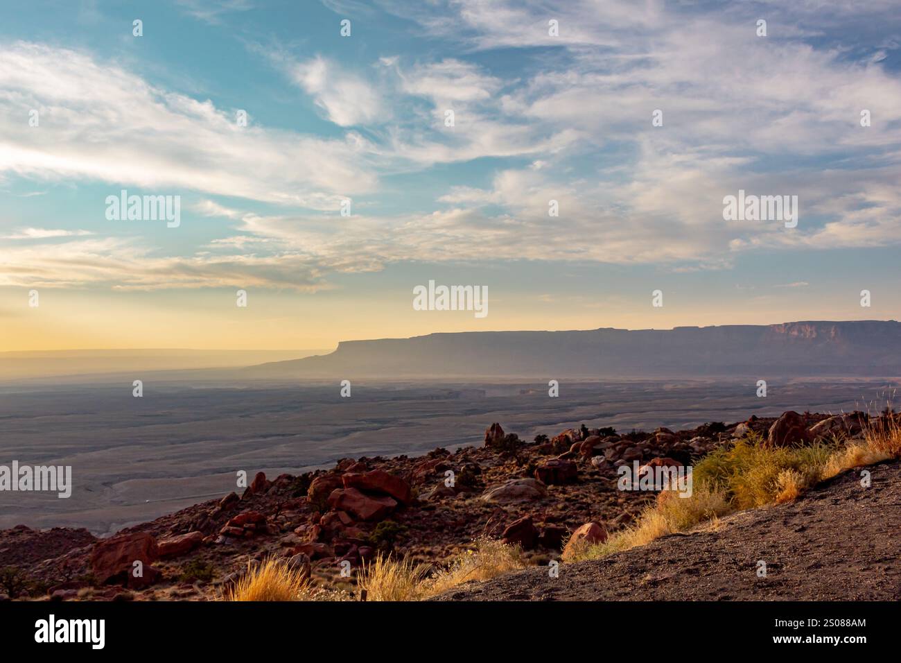 Countryside golden sunset grass and dirt field view in the northern ...