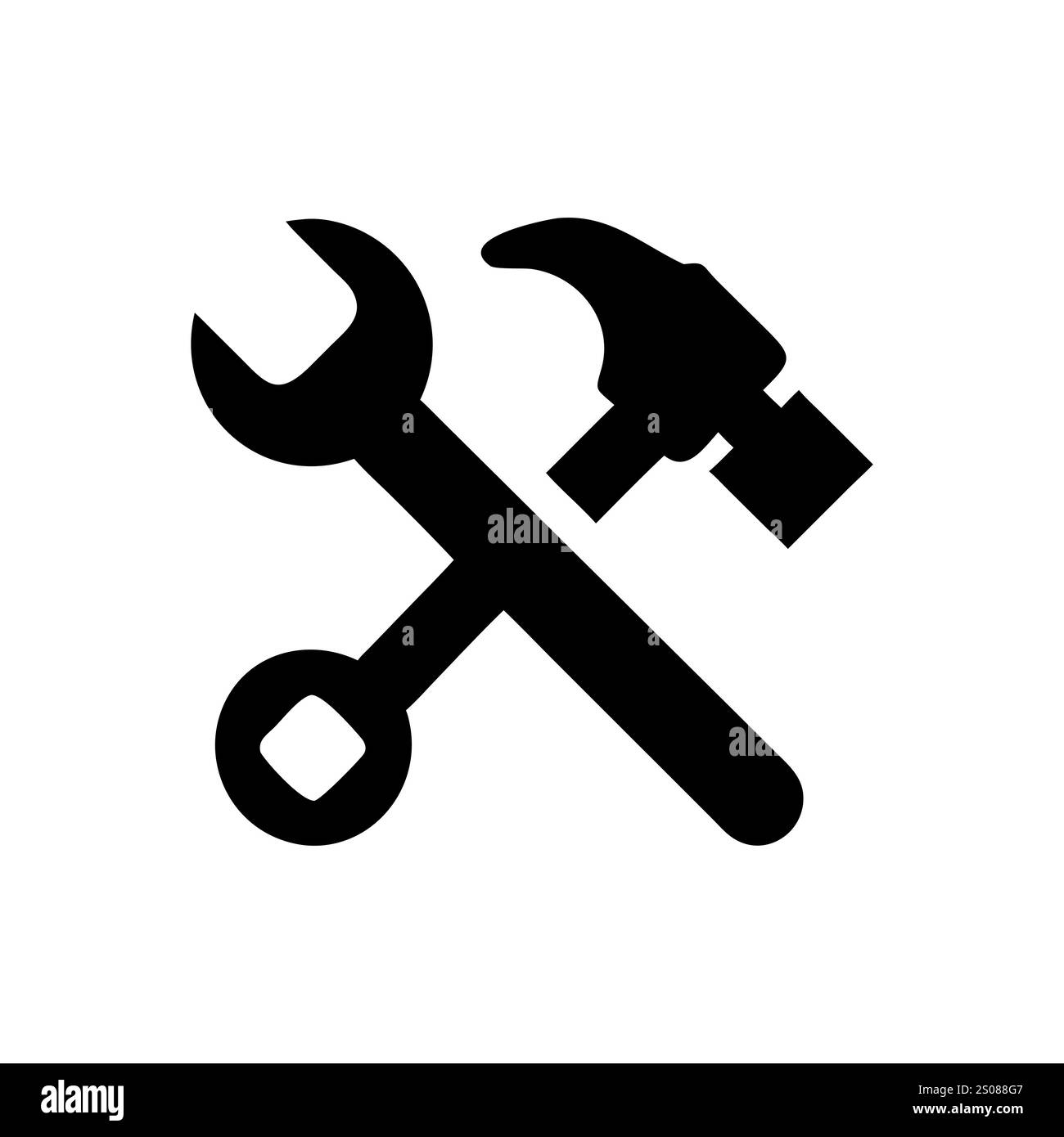 Crossed Wrench and Hammer Icon, Representing Maintenance or Repair ...