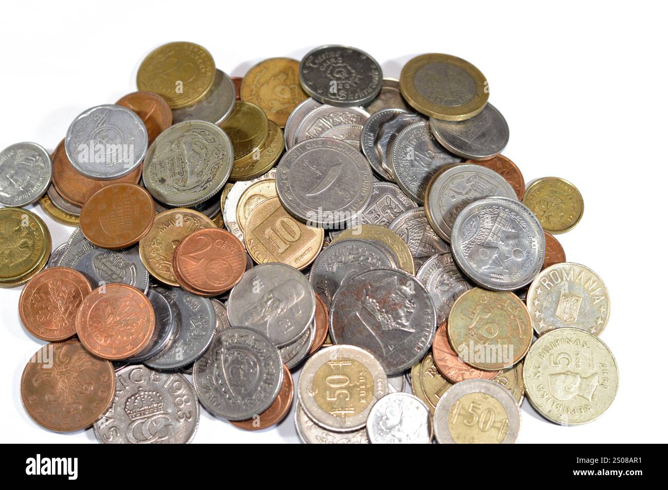 Pile of various coins from different countries from the world, vintage ...