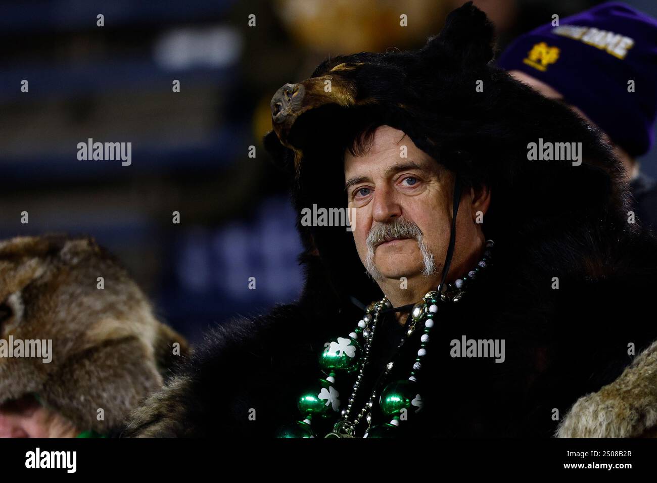 SOUTH BEND, IN - DECEMBER 20: A Notre Dame Fighting Irish fan wears a ...