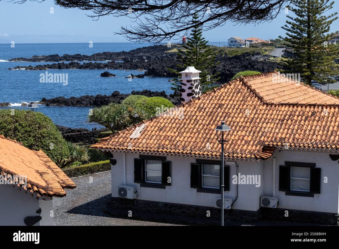 Traditional tile roof houses at Pico island Azores Portugal Stock Photo ...
