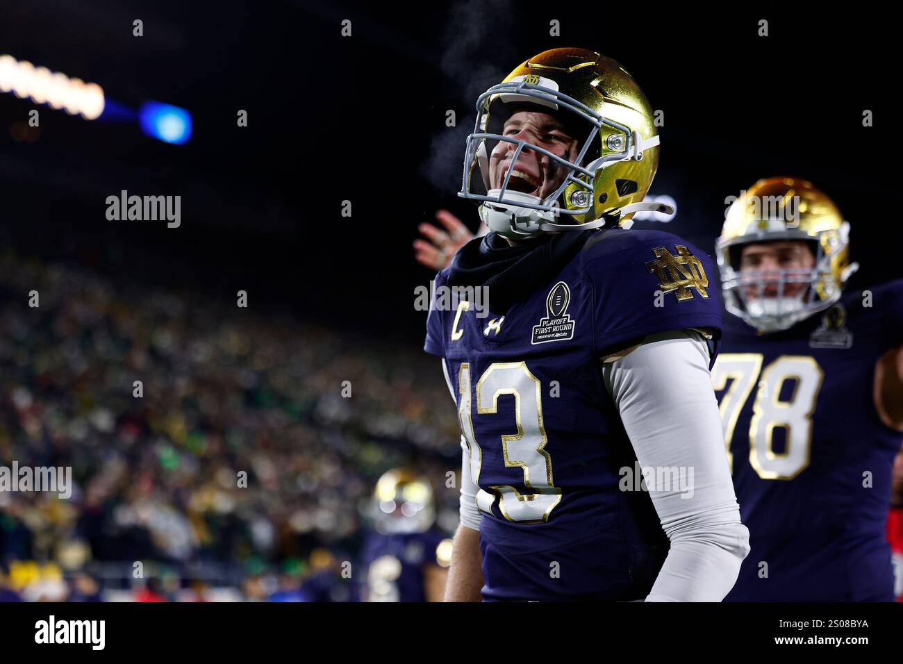 SOUTH BEND, IN - DECEMBER 20: Notre Dame Fighting Irish quarterback Riley Leonard (13 ...