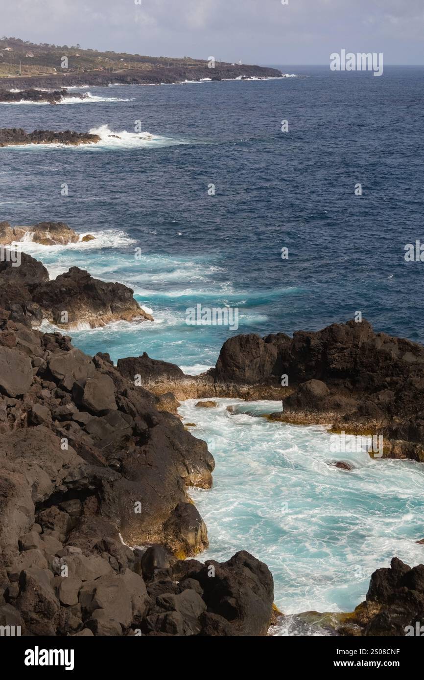 Amazing Atlantic ocean waves and rocks at Pico island Azores Portugal ...