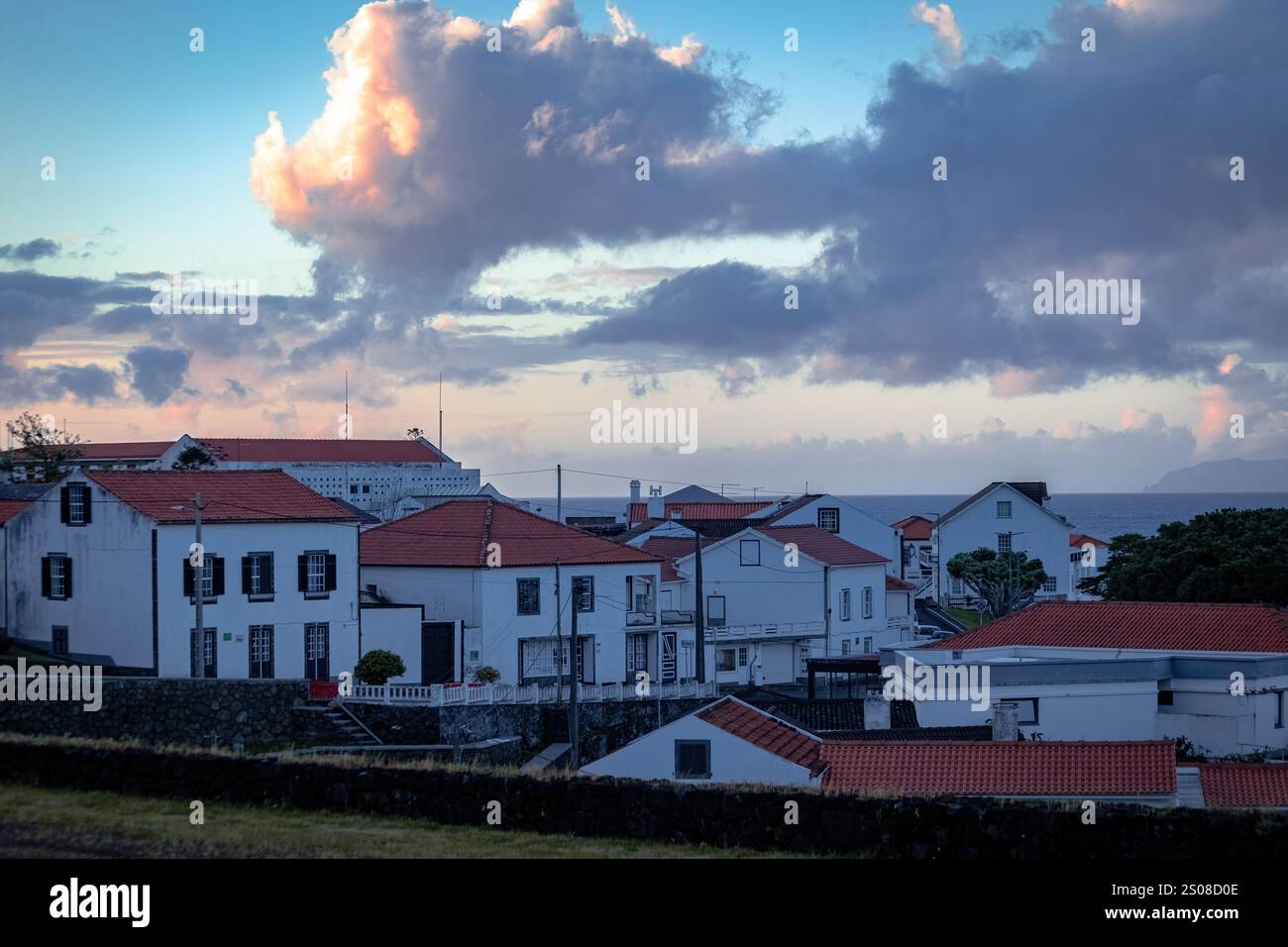 Traditional tile roof houses at Pico island Azores Portugal Stock Photo ...