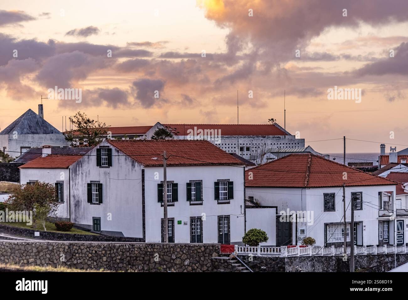 Traditional tile roof houses at Pico island Azores Portugal Stock Photo ...